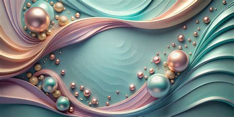 Abstract Background With Pastel Waves And Metallic Spheres Generative