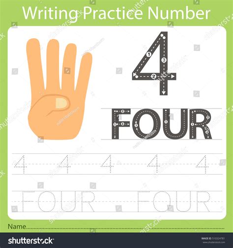 Worksheet Writing Practice Number Four Stock Vector Royalty Free 510324781 Shutterstock