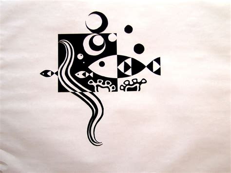 Notan Art Asymmetric Fish And Bubbles Print