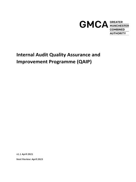 Internal Audit Quality Assurance And Improvement Programme Qaip Pdf Internal Audit Audit