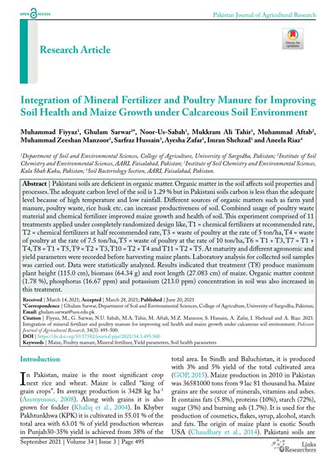 Pdf Integration Of Mineral Fertilizer And Poultry Manure For