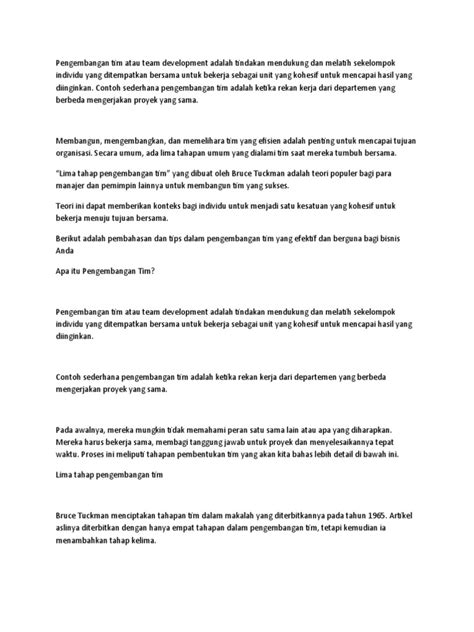 Pengembangan Tim Atau Team Development Adalah Tindakan Mendukung Dan