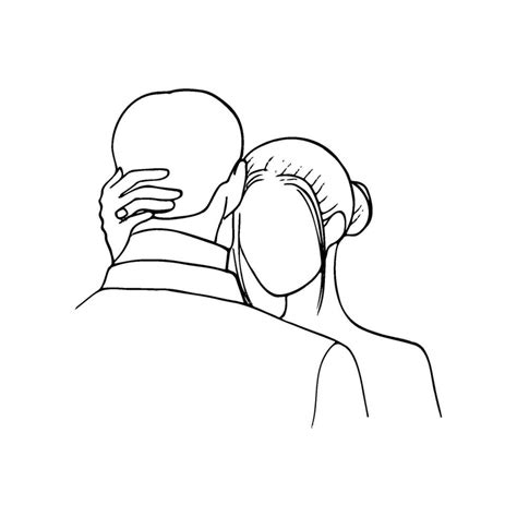 Close Up Woman With Hand On Man S Head Portrait Without Face Hand Drawn Sketch 48968367