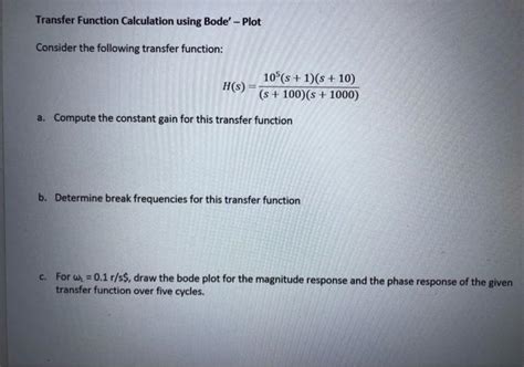Solved Transfer Function Calculation Using Bode Plot