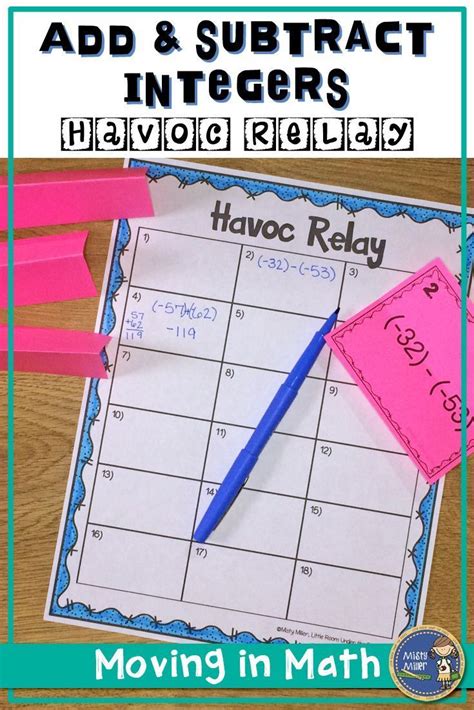 adding and subtracting integers task cards havoc math relay print and