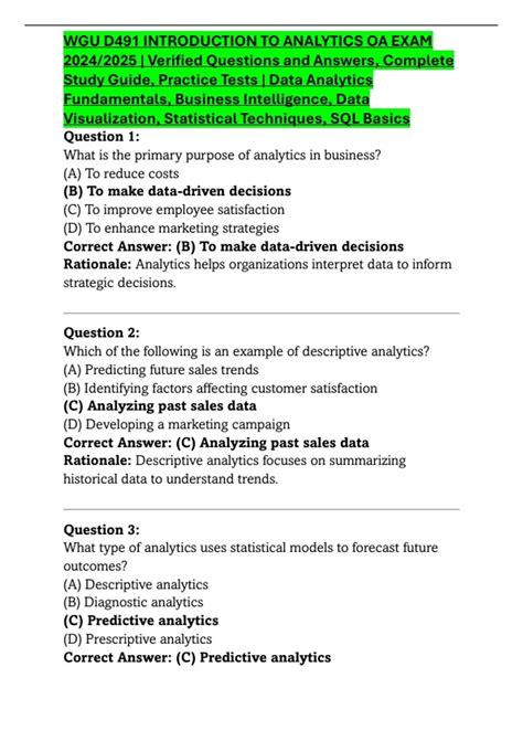 Wgu D491 Introduction To Analytics Oa Exam 20242025 Verified