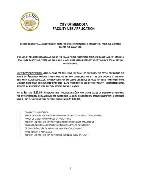 City Of Mendota Facility Use Application Form Fill Out And Sign