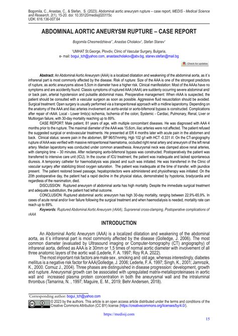 Pdf Abdominal Aortic Aneurysm Rupture Case Report
