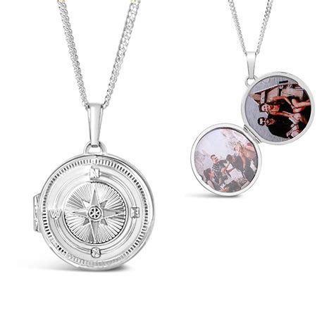 Mens Engravable Compass Locket Silver Free Photos German Precision Lily Blanche