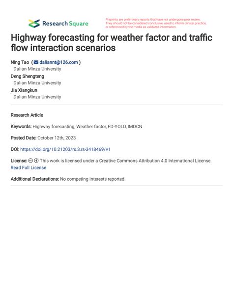 Pdf Highway Forecasting For Weather Factor And Traffic Flow