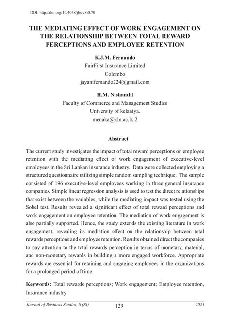 Pdf The Mediating Effect Of Work Engagement On The Relationship