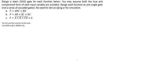 Solved Design A Static CMOS Gate For Each Function Below Chegg