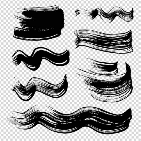모조 투명 배경에 검정 다른 물결 모양의 두꺼운 브러시 질감 선 프리미엄 벡터