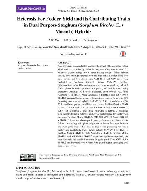 Pdf Heterosis For Fodder Yield And Its Contributing Traits In Dual Purpose Sorghum Sorghum