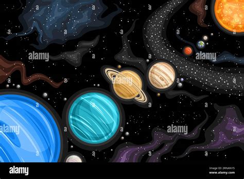 Vector Fantasy Space Chart Astronomical Horizontal Poster With Illustration Pf Planet Parade In