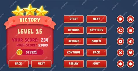 Premium Vector Vector Game Ui Kit Complete Set Of Victory Menu Scene Pop Up Icons And