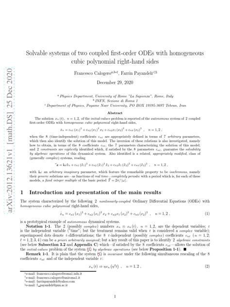 Solvable Systems Of Two Coupled First Order Odes W Pdf Equations