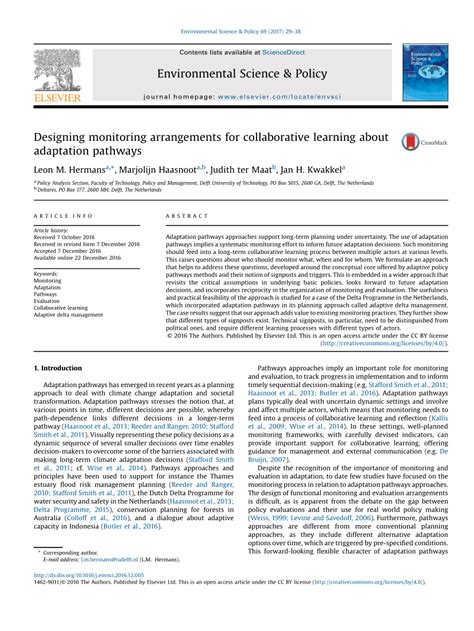 Pdf Designing Monitoring Arrangements For Collaborative Learning About Adaptation Pathways