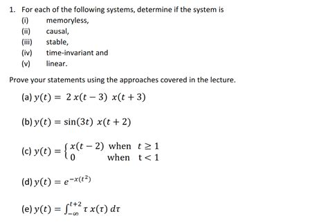 Solved 1 For Each Of The Following Systems Determine I