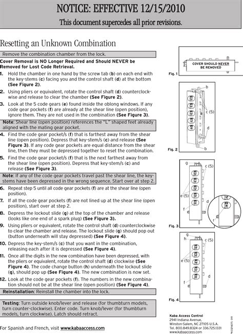 Kaba Addendum Reset Unknown Lost Simplex Combination Code PKG E Unknown Lost