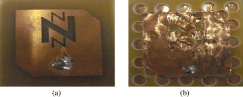 The Fabricated Antenna A The Truncated Corners Cp Microstrip Antenna Download Scientific