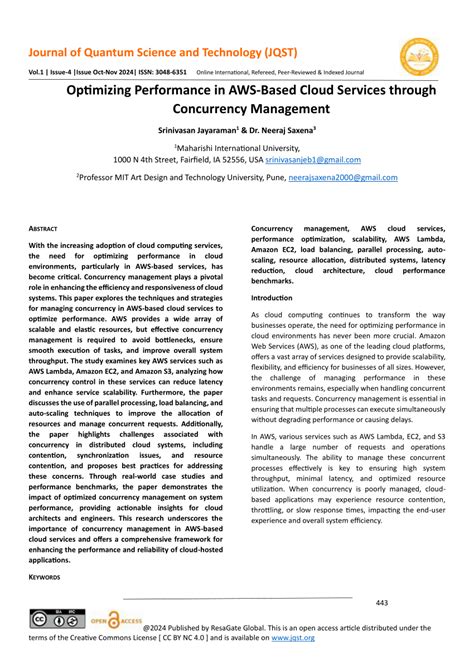 Pdf Optimizing Performance In Aws Based Cloud Services Through Concurrency Management