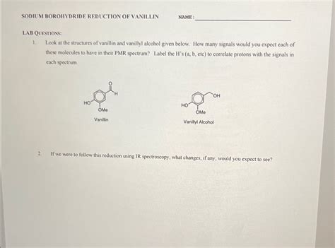 Solved Sodium Borohydride Reduction Of Vanillinnamelab