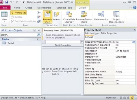 Set A Tables Properties In Access 2010