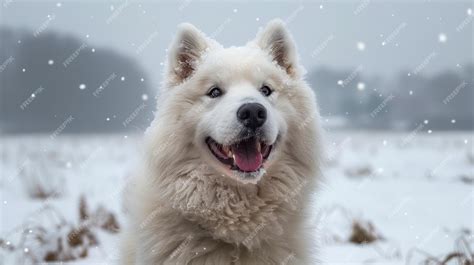 Premium Photo Happy Samoyed Dog Enjoying Snowfall In Winter
