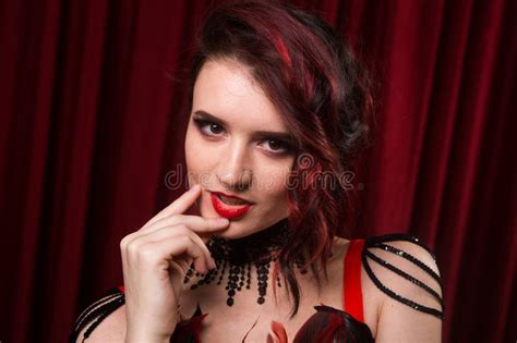 Portrait Of A Girl On A Red Background Stock Image Image Of Fashion Attractive 160834425