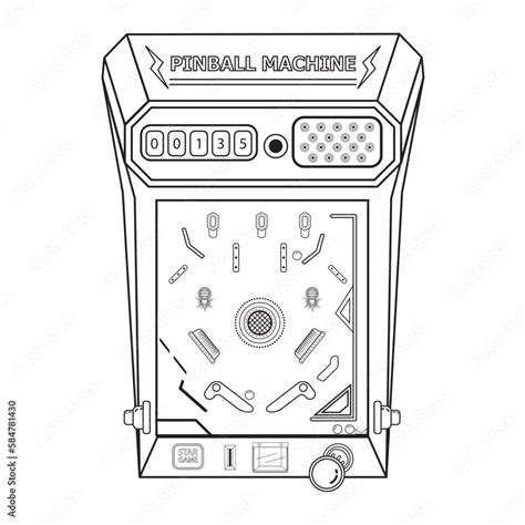 Outline Pinball Machine Outline Vintage Game Pinball Machine Flat Design Cartoon Stroke