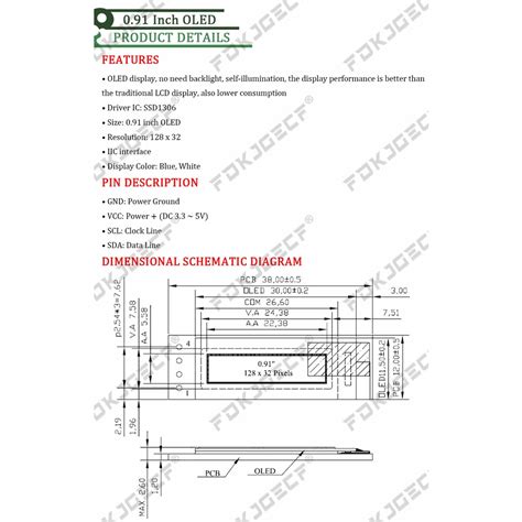 โมดูลหน้าจอ Oled 0 91 นิ้ว 0 91 นิ้ว Oled 128x32 Oled Lcd Led 0 91 นิ้ว Iic สําหรับ Ardunio