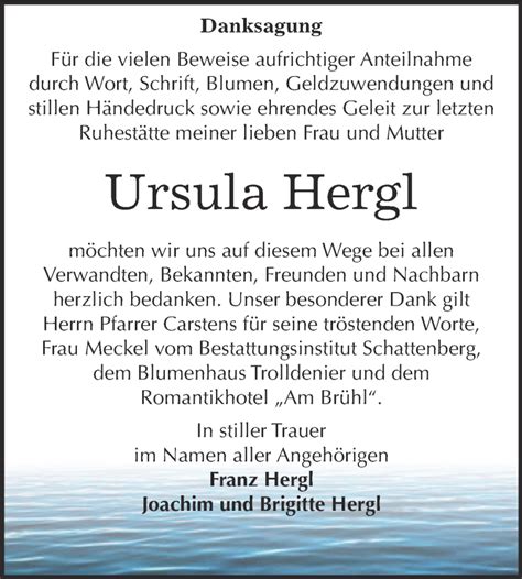 Traueranzeigen Von Ursula Hergl Abschied Nehmende