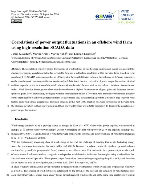 pdf correlations of power output fluctuations in an offshore wind