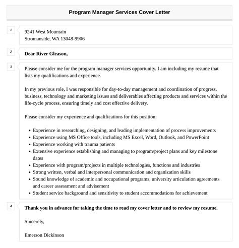 Program Manager Services Cover Letter Velvet Jobs