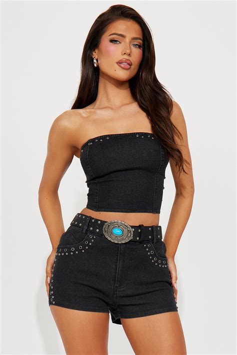 Country Girl Denim Short Set Black Fashion Nova