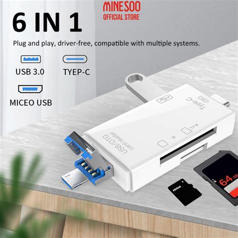 Jual Minesoo OTG 6 In 1 Micro USB Type C Card Reader SD Card TF Memory