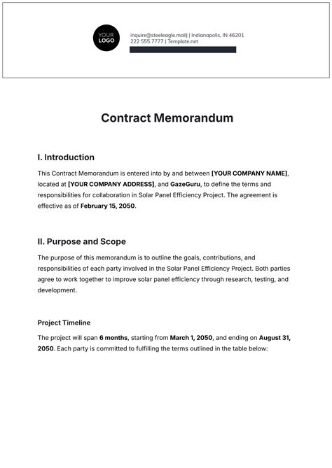 Free Contract Memorandum Template To Edit Online