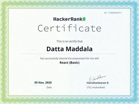 Datta Maddala On Linkedin Hackerrank Certificate Reactjs