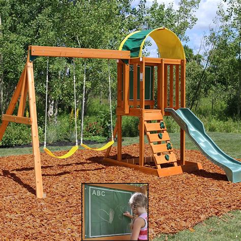 Wooden Swing Set Playground Outdoor Cedar Playhouse Backyard