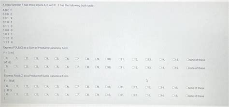 Solved A Logic Function F Has Three Inputs Ab And C F Has