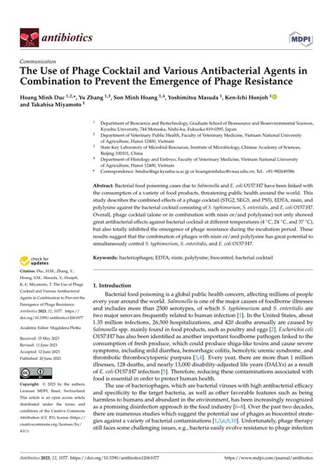Pdf The Use Of Phage Cocktail And Various Antibacterial Agents In