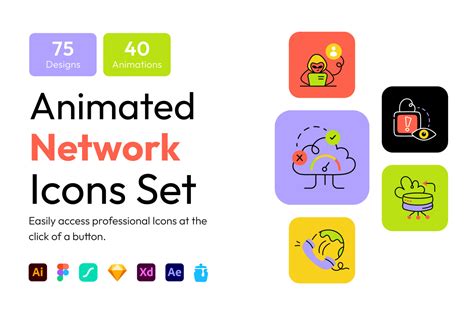 Animated Networking Icon Set On Yellow Images Creative Store 131504