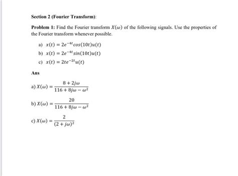 Solved Section Fourier Transform Problem Find The Chegg Com