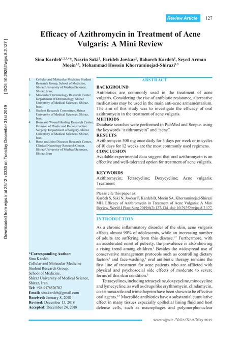 Pdf Efficacy Of Azithromycin In Treatment Of Acne Vulgaris A Mini Review