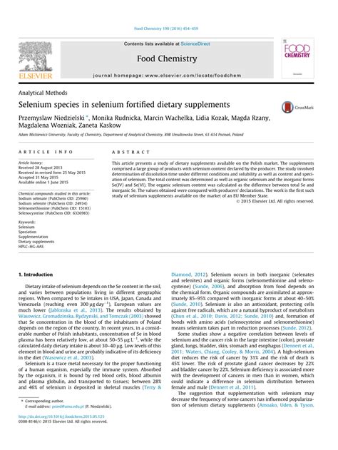 Pdf Selenium Species In Selenium Fortified Dietary Supplements