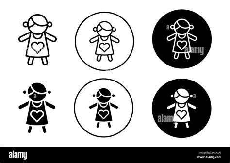 Doll Icon Logo Sign Vector Outline In Black And White Color Stock