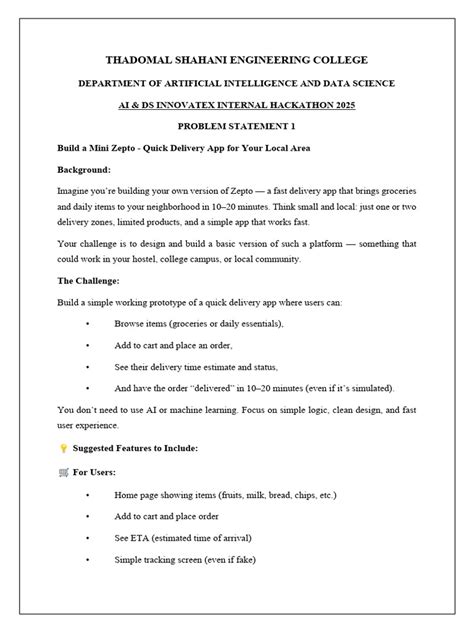 Ai Ds Internal Hackathon Problem Statements Pdf Artificial