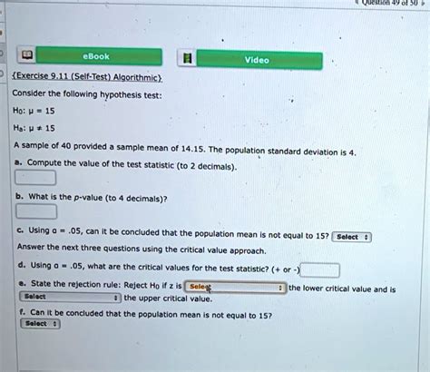 solved question 49 01 50 ebook video exercise 9 11 self test