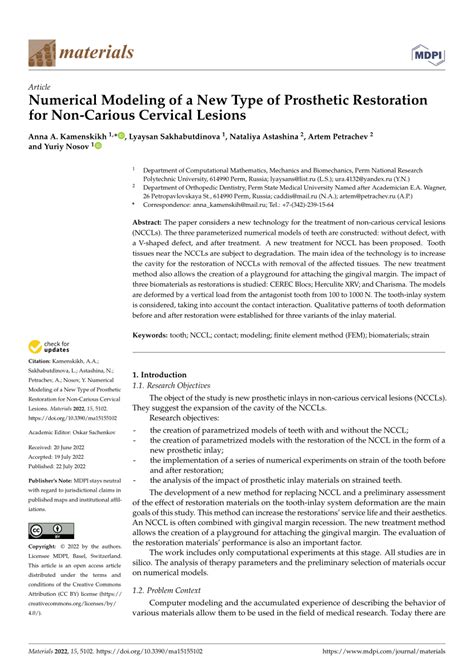 Pdf Numerical Modeling Of A New Type Of Prosthetic Restoration For